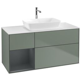 Villeroy & Boch Villeroy und Boch Finion Waschtischunterschrank G821HGGM 120cm, Abdeckplatte white matt, Emotion, Regale Midnight matt lacquer, Olive Matt Lacquer