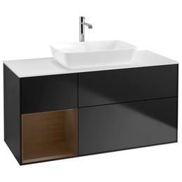 Villeroy & Boch Villeroy und Boch Finion Waschtischunterschrank G821GNPD 120cm, Abdeckplatte white matt, Emotion, Regale Walnut Veneer, Black matt lacquer