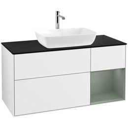 Villeroy & Boch Villeroy und Boch Finion Waschtischunterschrank F832GMGF 120cm, Abdeckplatte black matt, Regale Olive matt lacquer, Glossy white lacquer