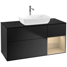 Villeroy & Boch Villeroy und Boch Finion Waschtischunterschrank F832PCPD 120cm, Abdeckplatte black matt, Regale Oak Veneer, Black matt lacquer