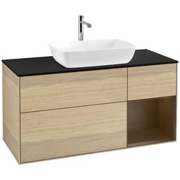 Villeroy & Boch Villeroy und Boch Finion Waschtischunterschrank F832GNPC 120cm, Abdeckplatte black matt, Regale Walnut Veneer, Oak Veneer