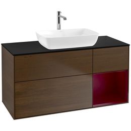 Villeroy & Boch Villeroy und Boch Finion Waschtischunterschrank F832HBGN 120cm, Abdeckplatte black matt, Regale Peony matt lacquer, Walnut veneer