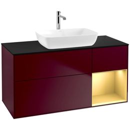 Villeroy & Boch Villeroy und Boch Finion Waschtischunterschrank F832HFHB 120cm, Abdeckplatte black matt, Regale Gold matt lacquer, Peony Matt