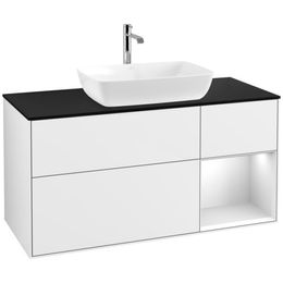Villeroy & Boch Villeroy und Boch Finion Waschtischunterschrank F832MTGF 120cm, Abdeckplatte black matt, Regale White matt lacquer, Glossy white lacquer