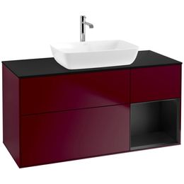 Villeroy & Boch Villeroy und Boch Finion Waschtischunterschrank F832PDHB 120cm, Abdeckplatte black matt, Regale Black matt lacquer, Peony Matt