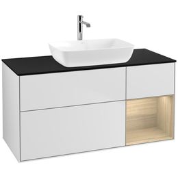 Villeroy & Boch Villeroy und Boch Finion Waschtischunterschrank F832PCMT 120cm, Abdeckplatte black matt, Regale Oak Veneer, White matt lacquer