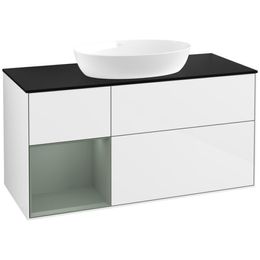 Villeroy & Boch Villeroy und Boch Finion Waschtischunterschrank FA62GMGF 120cm, Abdeckplatte black matt, Regale Olive matt lacquer, Glossy white lacquer
