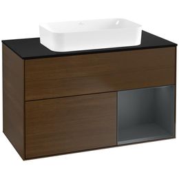 Villeroy & Boch Villeroy und Boch Finion Waschtischunterschrank G662HGGN 100x60,3x50,1cm, Regal rechts Midnight Blue Matt Lacquer, Walnut veneer