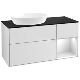 Villeroy & Boch Villeroy und Boch Finion Waschtischunterschrank GA52MTMT 120cm, Abdeckplatte black matt, Emotion, Regale White matt lacquer, White matt lacquer