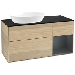 Villeroy & Boch Villeroy und Boch Finion Waschtischunterschrank GA52HGPC 120cm, Abdeckplatte black matt, Emotion, Regale Midnight matt lacquer, Oak Veneer
