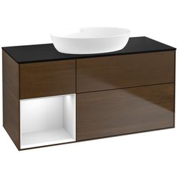 Villeroy & Boch Villeroy und Boch Finion Waschtischunterschrank FA62MTGN 120cm, Abdeckplatte black matt, Regale White matt lacquer, Walnut veneer