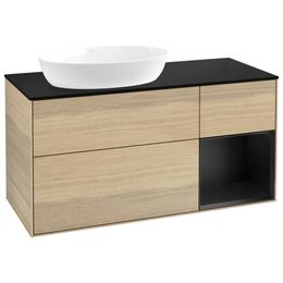 Villeroy & Boch Villeroy und Boch Finion Waschtischunterschrank GA52PDPC 120cm, Abdeckplatte black matt, Emotion, Regale Black matt lacquer, Oak Veneer