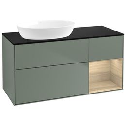 Villeroy & Boch Villeroy und Boch Finion Waschtischunterschrank GA52PCGM 120cm, Abdeckplatte black matt, Emotion, Regale Oak Veneer, Olive Matt Lacquer