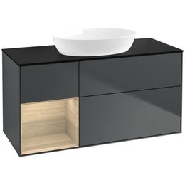 Villeroy & Boch Villeroy und Boch Finion Waschtischunterschrank FA62PCHG 120cm, Abdeckplatte black matt, Regale Oak Veneer, Midnight Blue Matt Lacquer