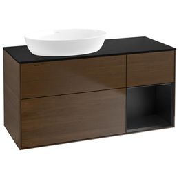 Villeroy & Boch Villeroy und Boch Finion Waschtischunterschrank GA52PDGN 120cm, Abdeckplatte black matt, Emotion, Regale Black matt lacquer, Walnut veneer