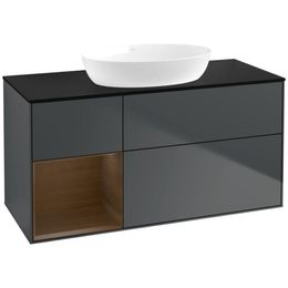 Villeroy & Boch Villeroy und Boch Finion Waschtischunterschrank FA62GNHG 120cm, Abdeckplatte black matt, Regale Walnut Veneer, Midnight Blue Matt Lacquer