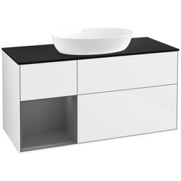 Villeroy & Boch Villeroy und Boch Finion Waschtischunterschrank FA62GKGF 120cm, Abdeckplatte black matt, Regale Anthracite matt lacquer, Glossy white lacquer