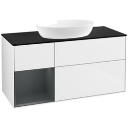 Villeroy & Boch Villeroy und Boch Finion Waschtischunterschrank FA62HGGF 120cm, Abdeckplatte black matt, Regale Midnight matt lacquer, Glossy white lacquer