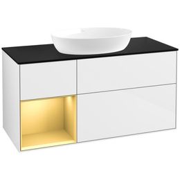 Villeroy & Boch Villeroy und Boch Finion Waschtischunterschrank FA62HFGF 120cm, Abdeckplatte black matt, Regale Gold matt lacquer, Glossy white lacquer