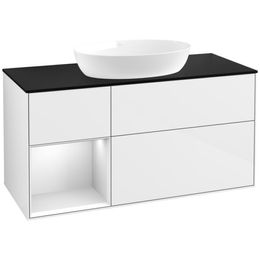 Villeroy & Boch Villeroy und Boch Finion Waschtischunterschrank FA62MTGF 120cm, Abdeckplatte black matt, Regale White matt lacquer, Glossy white lacquer