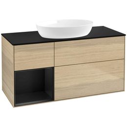 Villeroy & Boch Villeroy und Boch Finion Waschtischunterschrank FA62PDPC 120cm, Abdeckplatte black matt, Regale Black matt lacquer, Oak Veneer
