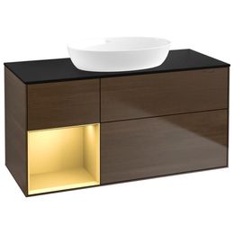 Villeroy & Boch Villeroy und Boch Finion Waschtischunterschrank GA62HFGN 120cm, Abdeckplatte black matt, Emotion, Regale Gold matt lacquer, Walnut veneer