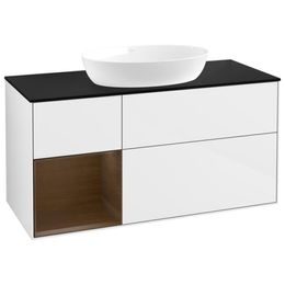 Villeroy & Boch Villeroy und Boch Finion Waschtischunterschrank GA62GNGF 120cm, Abdeckplatte black matt, Emotion, Regale Walnut Veneer, Glossy white lacquer