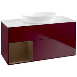 Villeroy & Boch Villeroy und Boch Finion Waschtischunterschrank FA61GNHB 120cm, Abdeckplatte white matt, Regale Walnut Veneer, Peony Matt