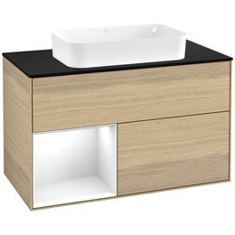 Villeroy & Boch Villeroy und Boch Finion Waschtischunterschrank G652GFPC 100x60,3x50,1cm, Regal links Glossy white lacquer, Oak Veneer