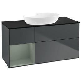 Villeroy & Boch Villeroy und Boch Finion Waschtischunterschrank GA62GMHG 120cm, Abdeckplatte black matt, Emotion, Regale Olive matt lacquer, Midnight Blue Matt Lacquer