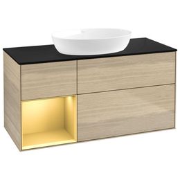 Villeroy & Boch Villeroy und Boch Finion Waschtischunterschrank GA62HFPC 120cm, Abdeckplatte black matt, Emotion, Regale Gold matt lacquer, Oak Veneer