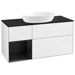 Villeroy & Boch Villeroy und Boch Finion Waschtischunterschrank GA62PDGF 120cm, Abdeckplatte black matt, Emotion, Regale Black matt lacquer, Glossy white lacquer