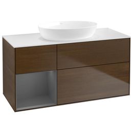 Villeroy & Boch Villeroy und Boch Finion Waschtischunterschrank GA61GKGN 120cm, Abdeckplatte white matt, Emotion, Regale Anthracite matt lacquer, Walnut veneer