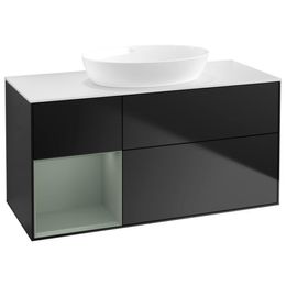 Villeroy & Boch Villeroy und Boch Finion Waschtischunterschrank GA61GMPD 120cm, Abdeckplatte white matt, Emotion, Regale Olive matt lacquer, Black matt lacquer