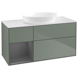 Villeroy & Boch Villeroy und Boch Finion Waschtischunterschrank GA61GKGM 120cm, Abdeckplatte white matt, Emotion, Regale Anthracite matt lacquer, Olive Matt Lacquer