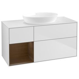 Villeroy & Boch Villeroy und Boch Finion Waschtischunterschrank GA61GNMT 120cm, Abdeckplatte white matt, Emotion, Regale Walnut Veneer, White matt lacquer