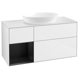 Villeroy & Boch Villeroy und Boch Finion Waschtischunterschrank GA61PDGF 120cm, Abdeckplatte white matt, Emotion, Regale Black matt lacquer, Glossy white lacquer