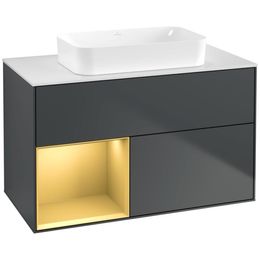 Villeroy & Boch Villeroy und Boch Finion Waschtischunterschrank G651HFHG 100x60,3x50,1cm, Regal links Gold matt, Midnight Blue Matt Lacquer