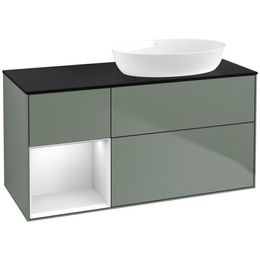 Villeroy & Boch Villeroy und Boch Finion Waschtischunterschrank FA42MTGM 120cm, Abdeckplatte black matt, Regale White matt lacquer, Olive Matt Lacquer