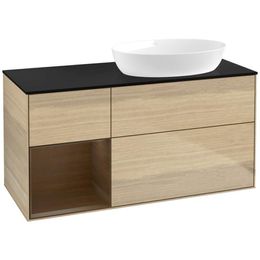 Villeroy & Boch Villeroy und Boch Finion Waschtischunterschrank FA42GNPC 120cm, Abdeckplatte black matt, Regale Walnut Veneer, Oak Veneer