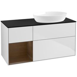 Villeroy & Boch Villeroy und Boch Finion Waschtischunterschrank FA42GNMT 120cm, Abdeckplatte black matt, Regale Walnut Veneer, White matt lacquer