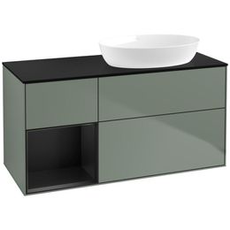 Villeroy & Boch Villeroy und Boch Finion Waschtischunterschrank FA42PDGM 120cm, Abdeckplatte black matt, Regale Black matt lacquer, Olive Matt Lacquer
