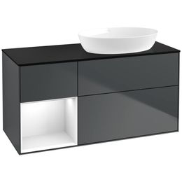 Villeroy & Boch Villeroy und Boch Finion Waschtischunterschrank FA42GFHG 120cm, Abdeckplatte black matt, Regale Glossy white lacquer, Midnight Blue Matt Lacquer