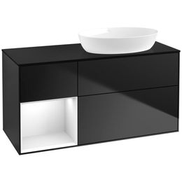 Villeroy & Boch Villeroy und Boch Finion Waschtischunterschrank FA42GFPD 120cm, Abdeckplatte black matt, Regale Glossy white lacquer, Black matt lacquer