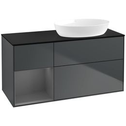 Villeroy & Boch Villeroy und Boch Finion Waschtischunterschrank FA42GKHG 120cm, Abdeckplatte black matt, Regale Anthracite matt lacquer, Midnight Blue Matt Lacquer