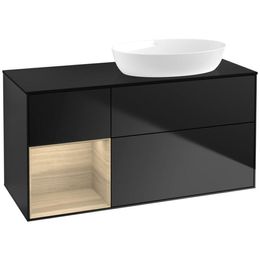Villeroy & Boch Villeroy und Boch Finion Waschtischunterschrank FA42PCPD 120cm, Abdeckplatte black matt, Regale Oak Veneer, Black matt lacquer