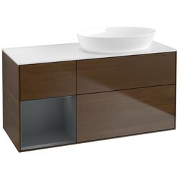 Villeroy & Boch Villeroy und Boch Finion Waschtischunterschrank FA41HGGN 120cm, Abdeckplatte white matt, Regale Midnight matt lacquer, Walnut veneer