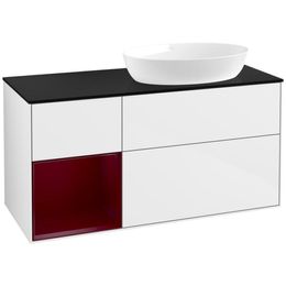Villeroy & Boch Villeroy und Boch Finion Waschtischunterschrank FA42HBGF 120cm, Abdeckplatte black matt, Regale Peony matt lacquer, Glossy white lacquer