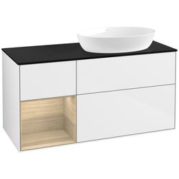 Villeroy & Boch Villeroy und Boch Finion Waschtischunterschrank FA42PCGF 120cm, Abdeckplatte black matt, Regale Oak Veneer, Glossy white lacquer