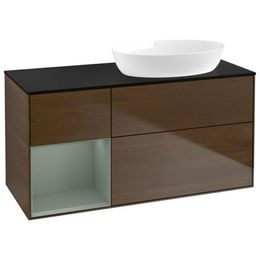 Villeroy & Boch Villeroy und Boch Finion Waschtischunterschrank GA42GMGN 120cm, Abdeckplatte black matt, Emotion, Regale Olive matt lacquer, Walnut veneer